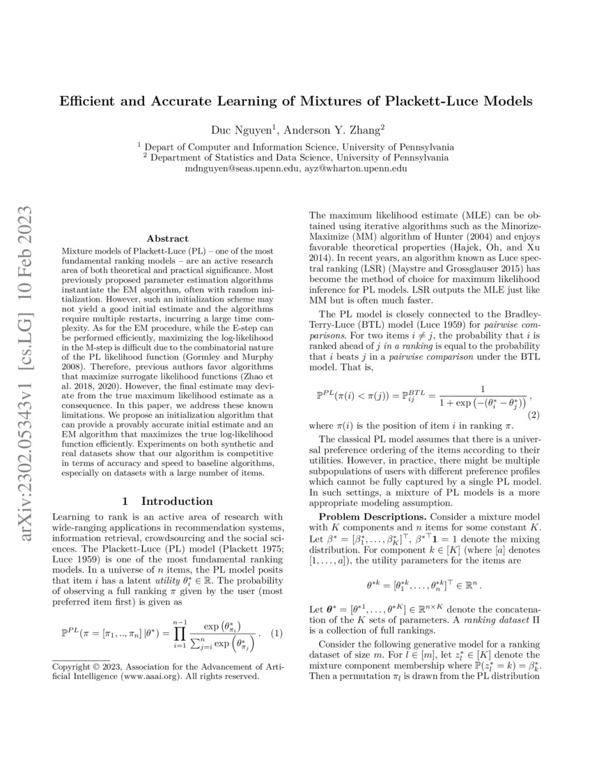 Efficient and Accurate Learning of Mixtures of Plackett-Luce Models | DeepAI