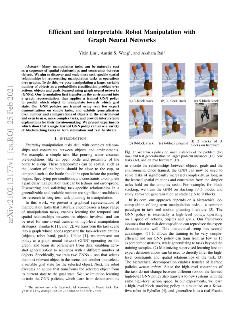 Efficient and Interpretable Robot Manipulation with Graph Neural ... Efficient and Interpretable Robot Manipulation with Graph Neural ...
