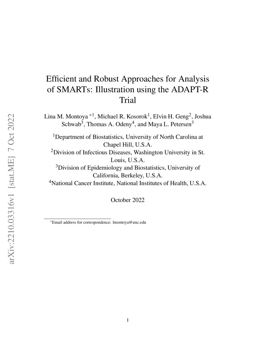 Efficient and Robust Approaches for Analysis of SMARTs: Illustration using the ADAPT-R Trial ...