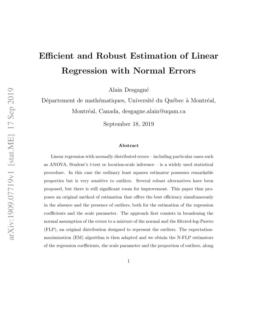 Efficient and Robust Estimation of Linear Regression with Normal Errors ... Efficient and Robust Estimation of Linear Regression with Normal Errors ...