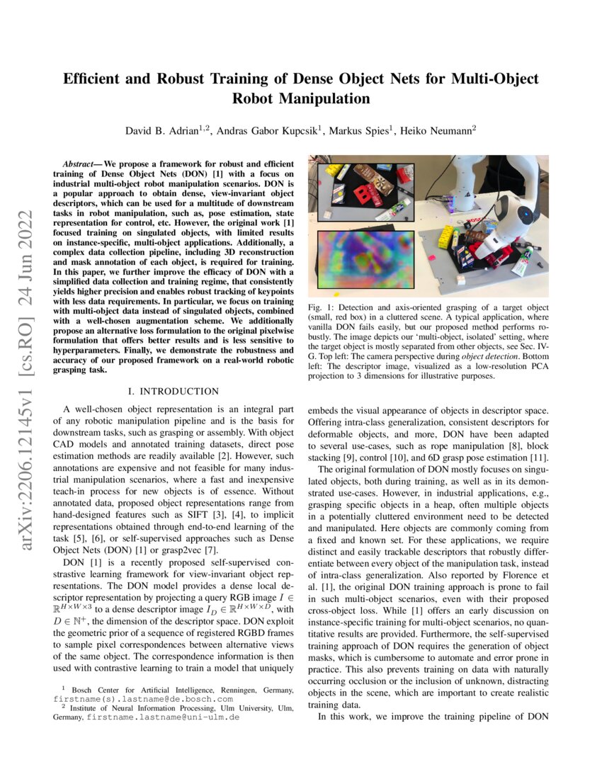 Efficient and Robust Training of Dense Object Nets for Multi-Object ... Efficient and Robust Training of Dense Object Nets for Multi-Object ...
