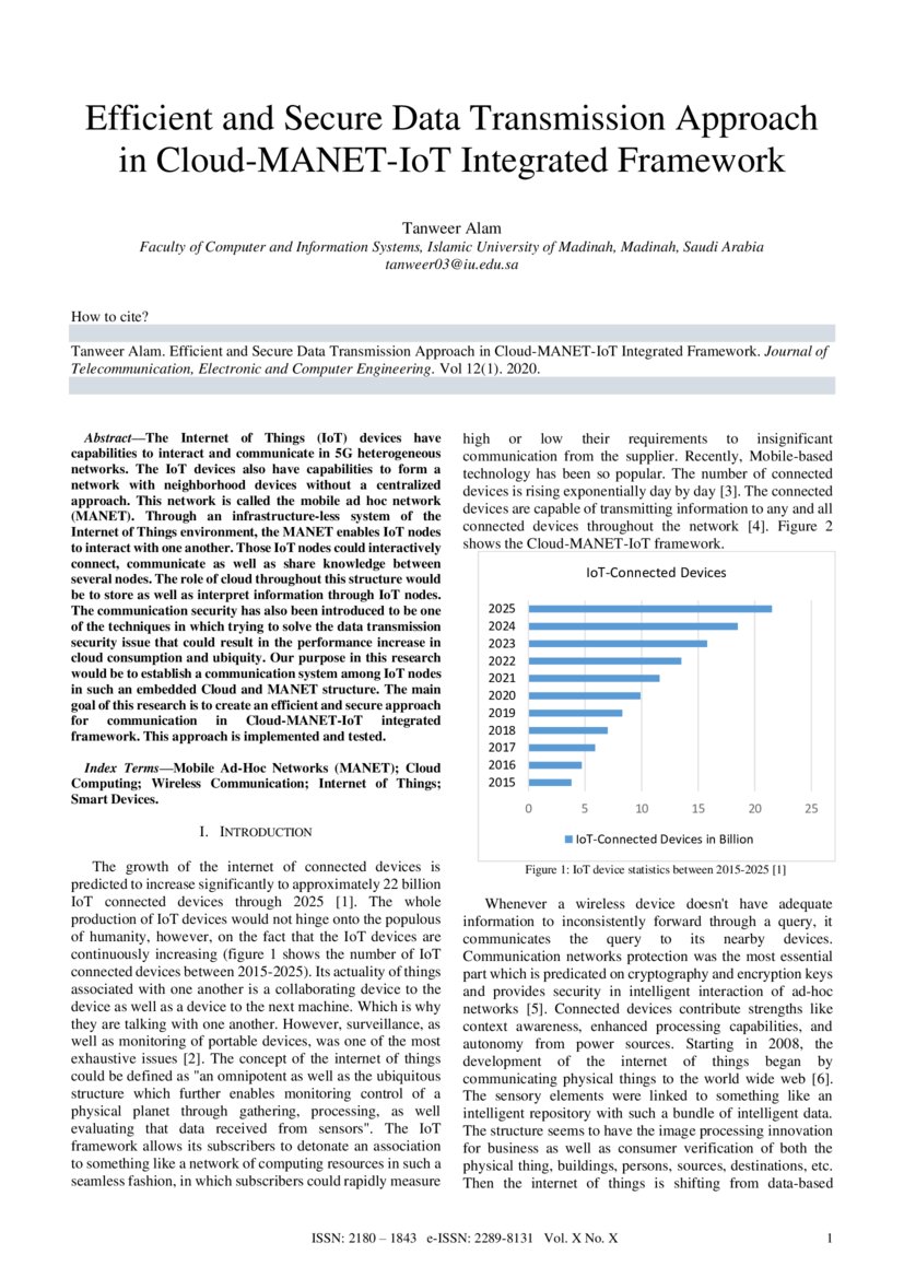 Efficient And Secure Data Transmission Approach In Cloud Manet Iot