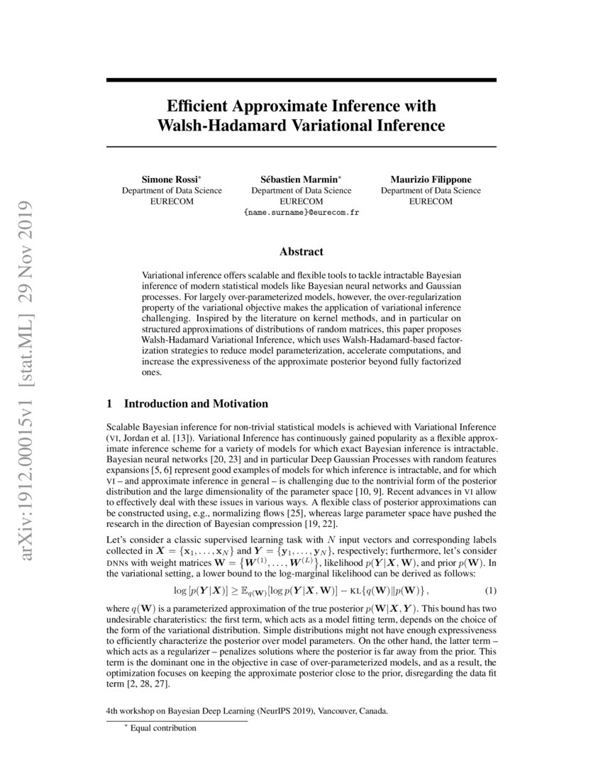 Efficient Approximate Inference with Walsh-Hadamard Variational Inference | DeepAI