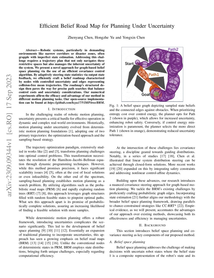 Efficient Belief Road Map for Planning Under Uncertainty | DeepAI