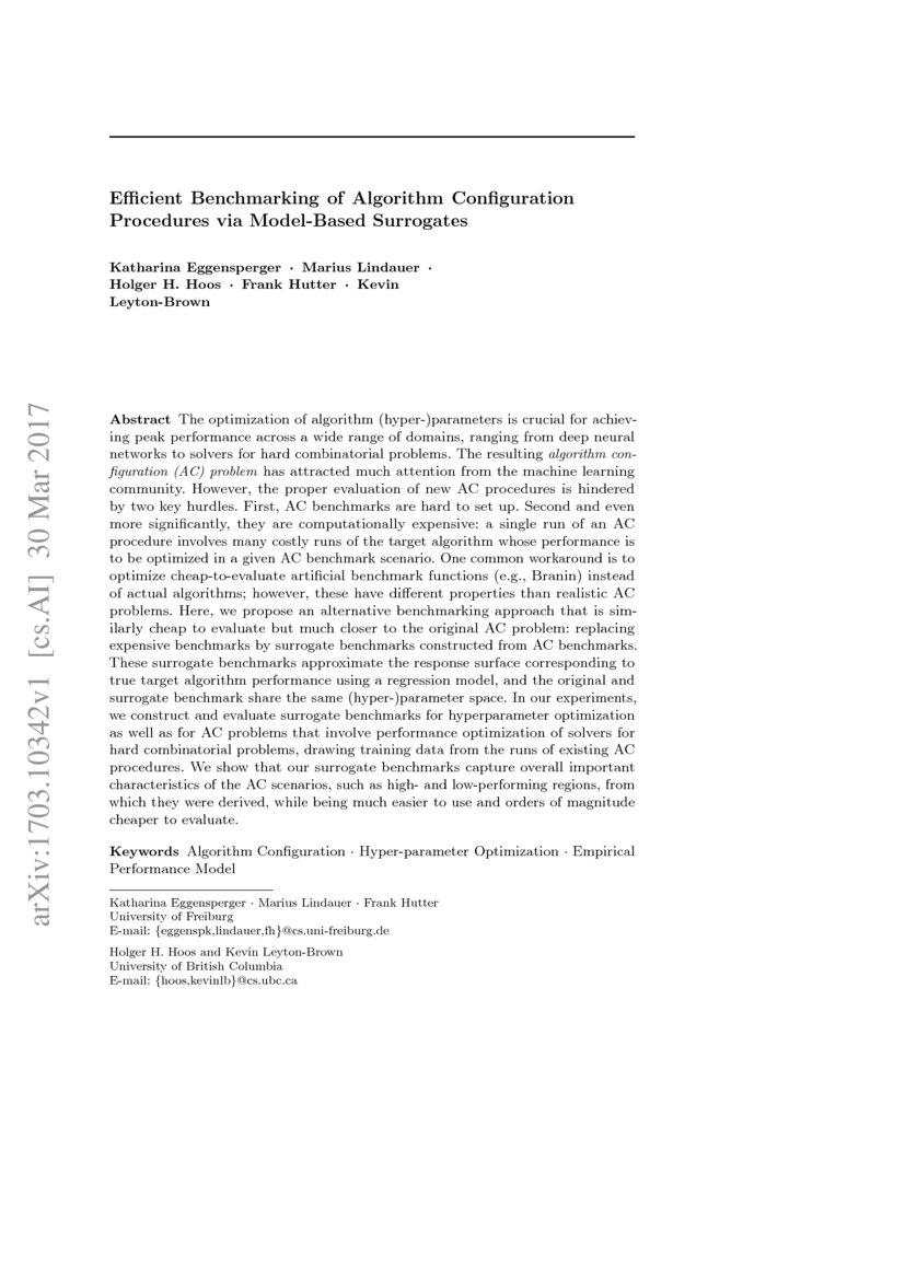 Efficient Benchmarking Of Algorithm Configuration Procedures Via Model Based Surrogates Deepai 7501