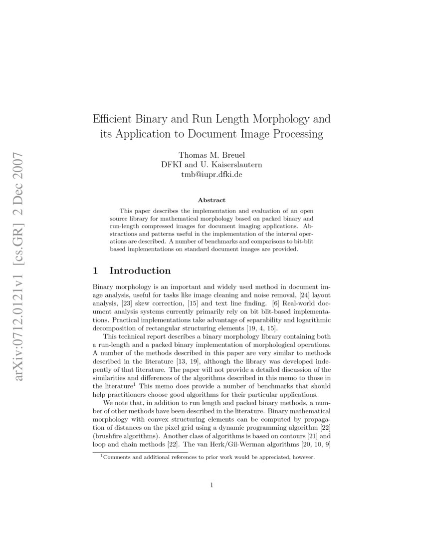 Efficient Binary And Run Length Morphology And Its Application To Document Image Processing Deepai