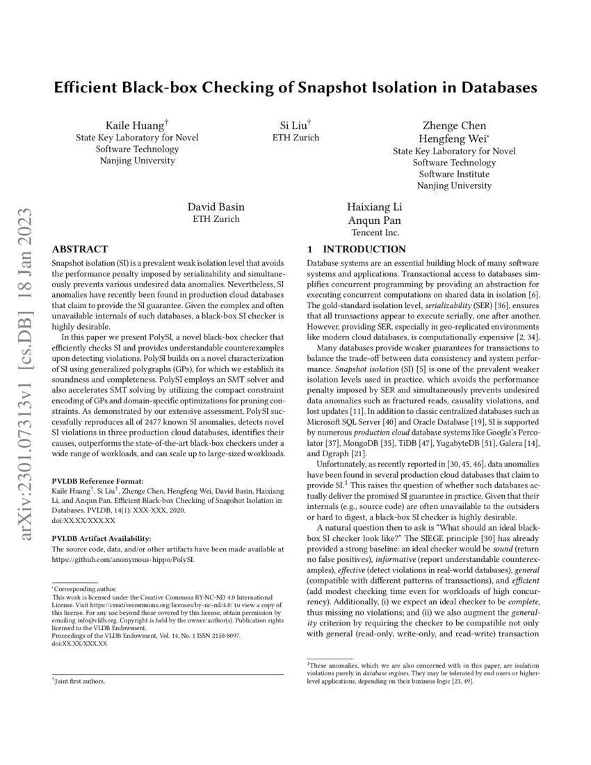 Efficient Black Box Checking Of Snapshot Isolation In Databases Deepai