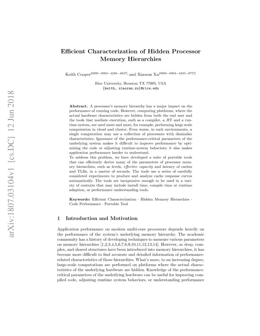 Efficient Characterization of Hidden Processor Memory Hierarchies | DeepAI