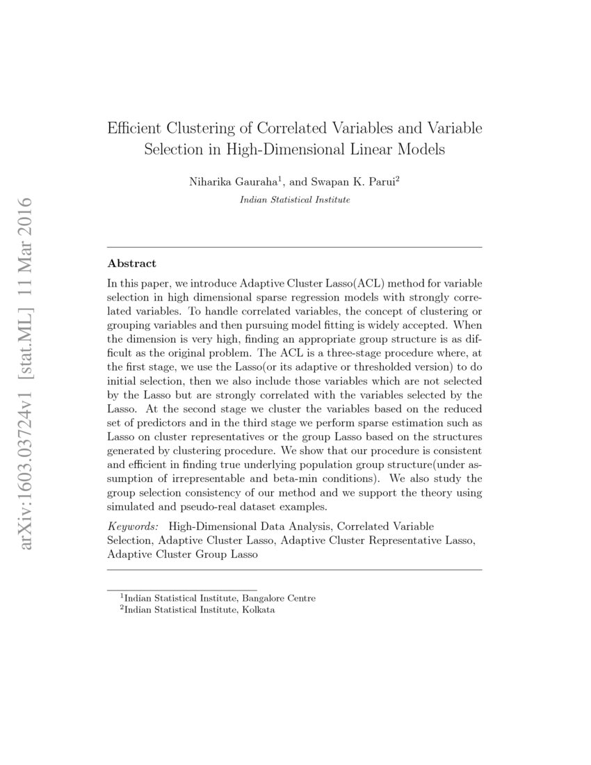 Efficient Clustering of Correlated Variables and Variable Selection in High-Dimensional Linear ...
