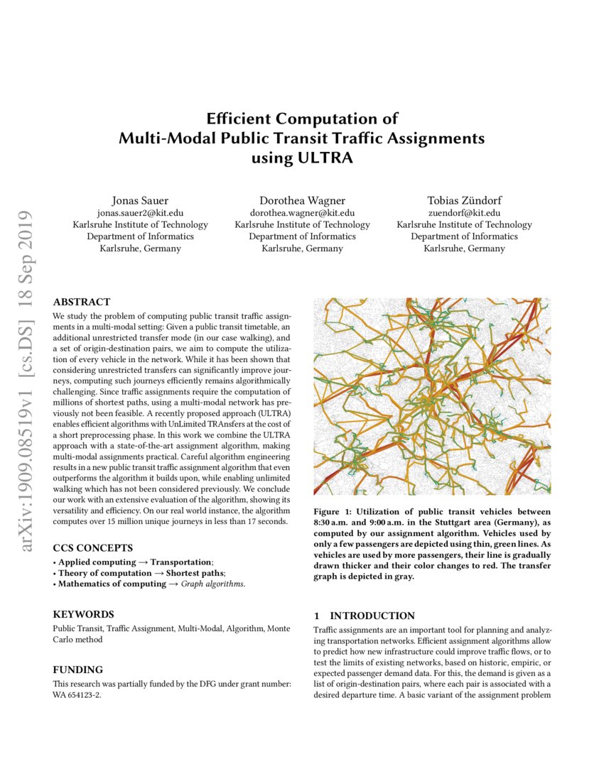 Efficient Computation Of Multi Modal Public Transit Traffic Assignments Using Ultra Deepai