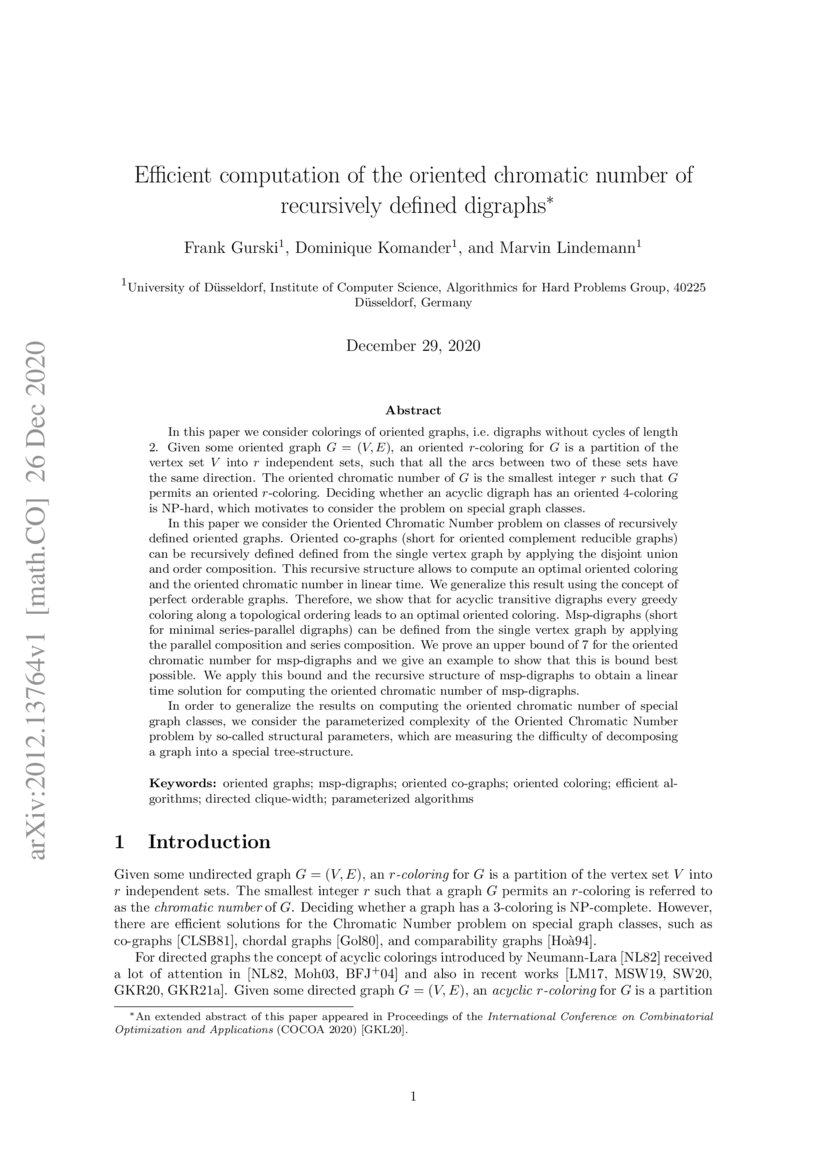 Efficient computation of the oriented chromatic number of recursively defined digraphs | DeepAI