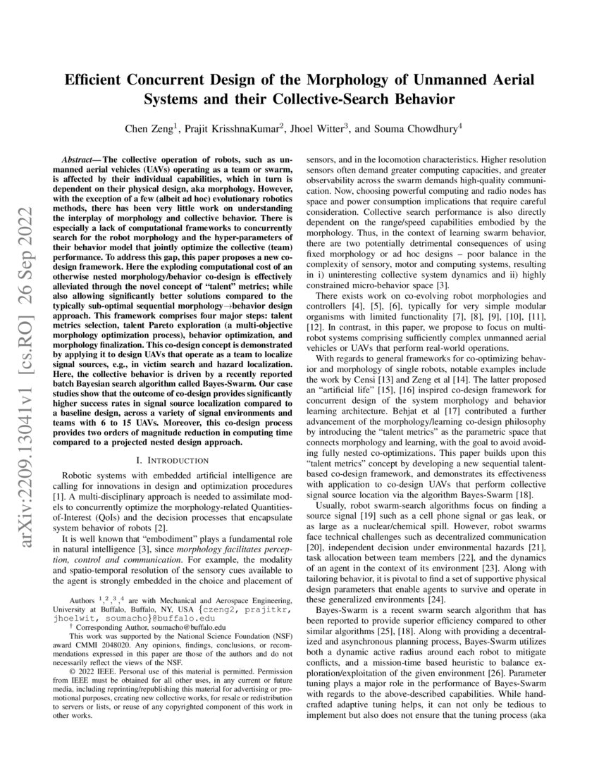 Efficient Concurrent Design Of The Morphology Of Unmanned Aerial Systems And Their Collective