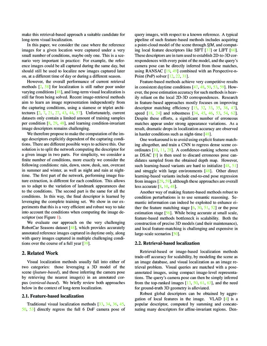 Efficient Condition-based Representations for Long-Term Visual Localization | DeepAI