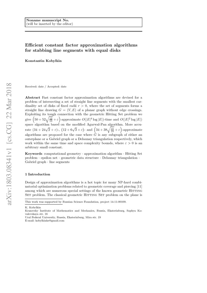 Efficient constant factor approximation algorithms for stabbing line segments with equal disks ...