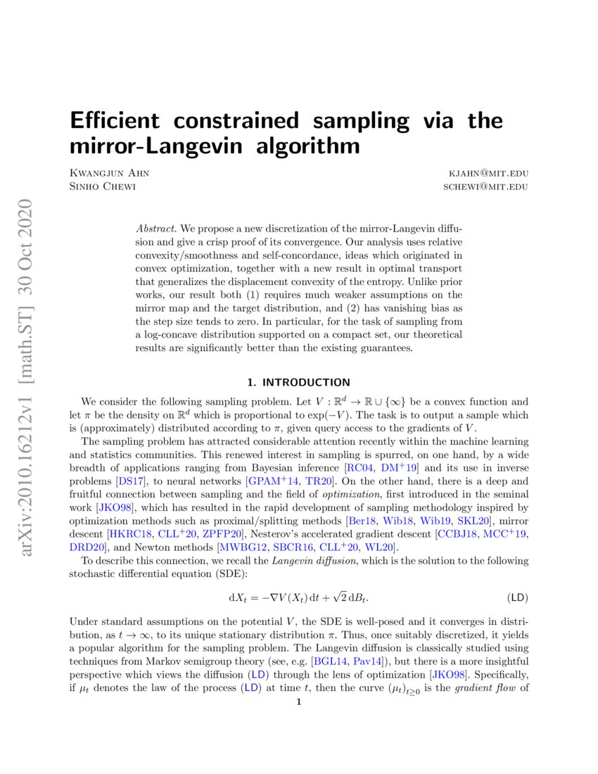 Efficient Constrained Sampling Via The Mirror Langevin Algorithm Deepai