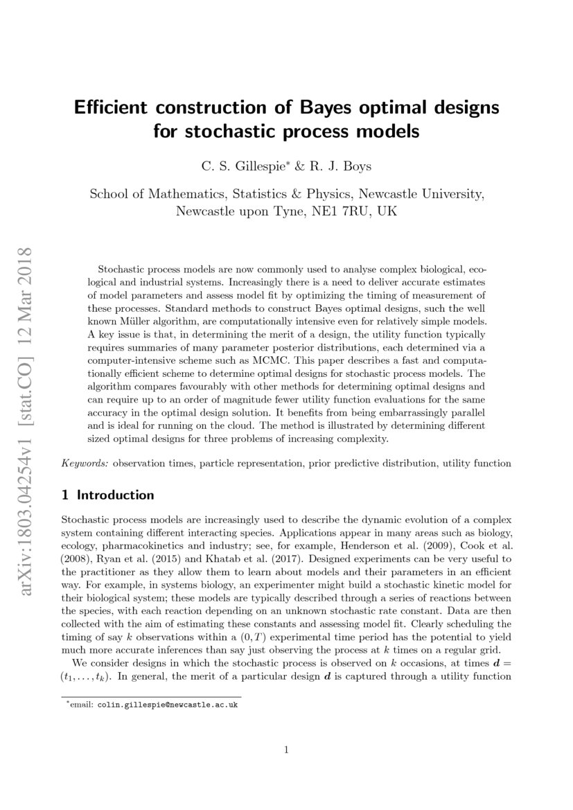 Efficient construction of Bayes optimal designs for stochastic process ...