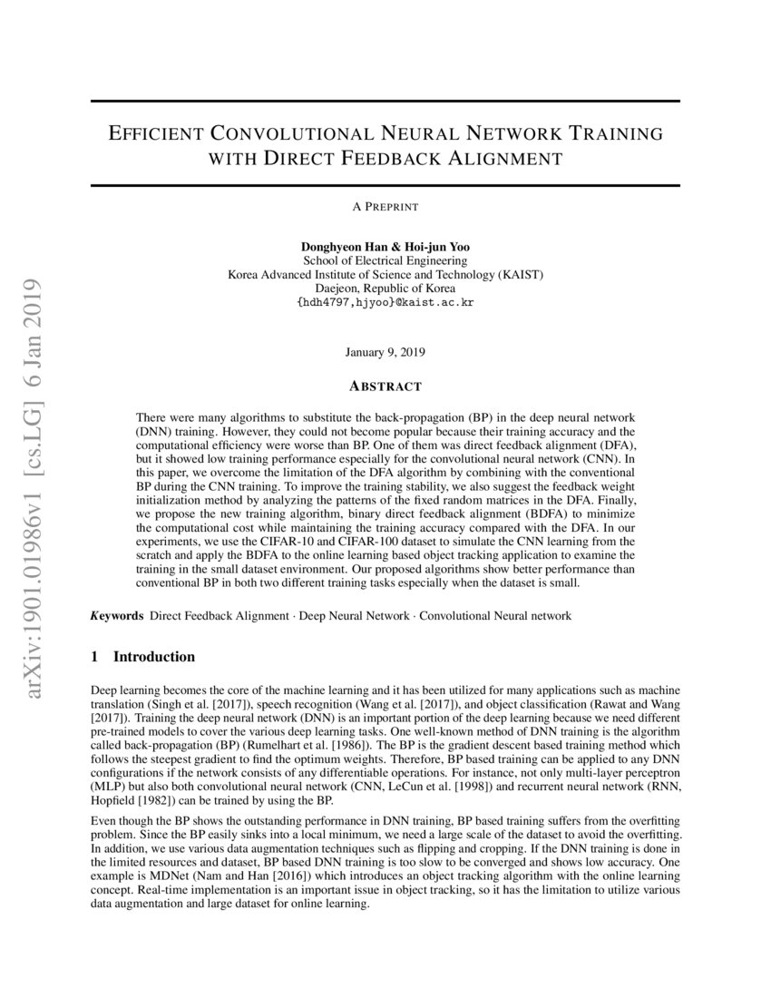 Efficient Convolutional Neural Network Training with Direct Feedback Alignment | DeepAI