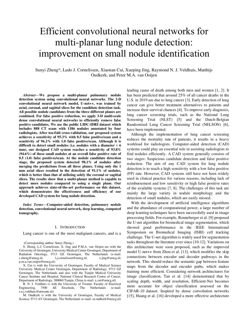 Efficient Convolutional Neural Networks For Multi Planar Lung Nodule Detection Improvement On