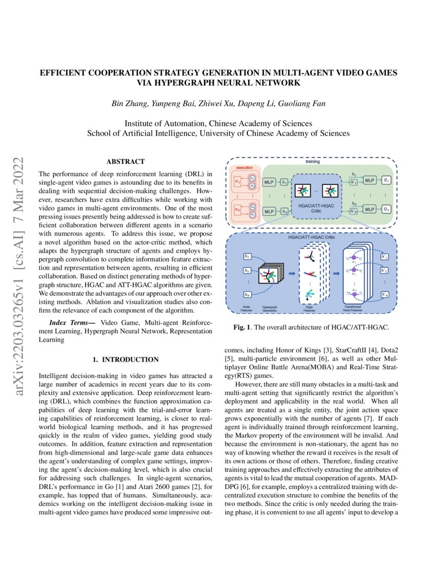 Efficient Cooperation Strategy Generation In Multi Agent Video Games Via Hypergraph Neural