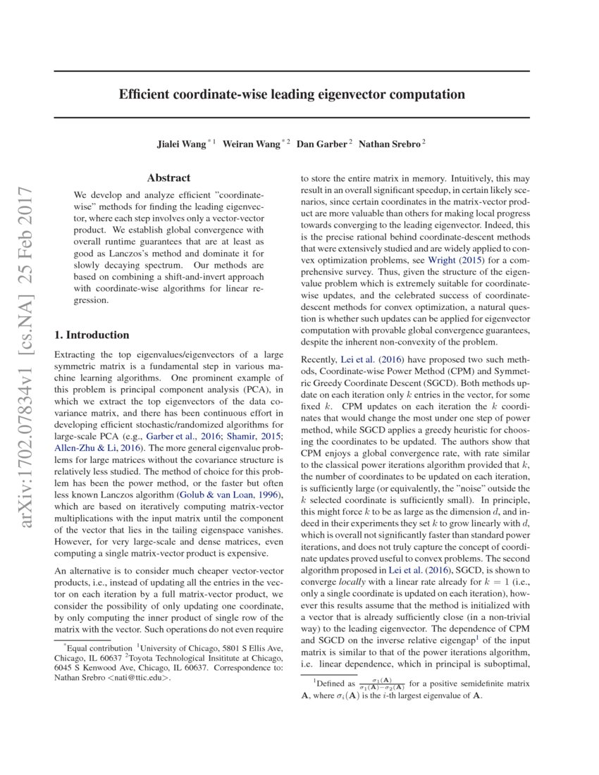 Efficient Coordinate Wise Leading Eigenvector Computation Deepai