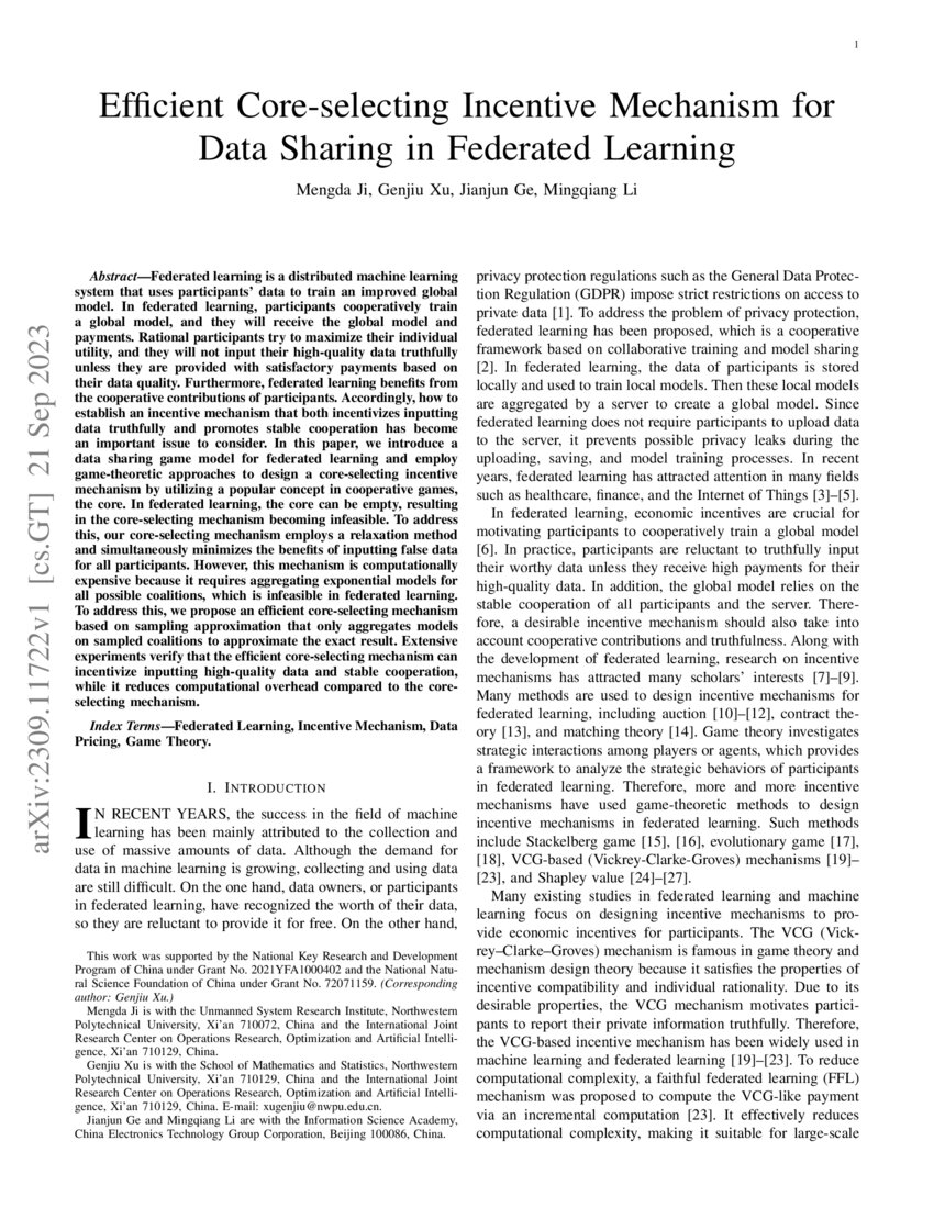 Efficient Core-selecting Incentive Mechanism for Data Sharing in ... Efficient Core-selecting Incentive Mechanism for Data Sharing in ...