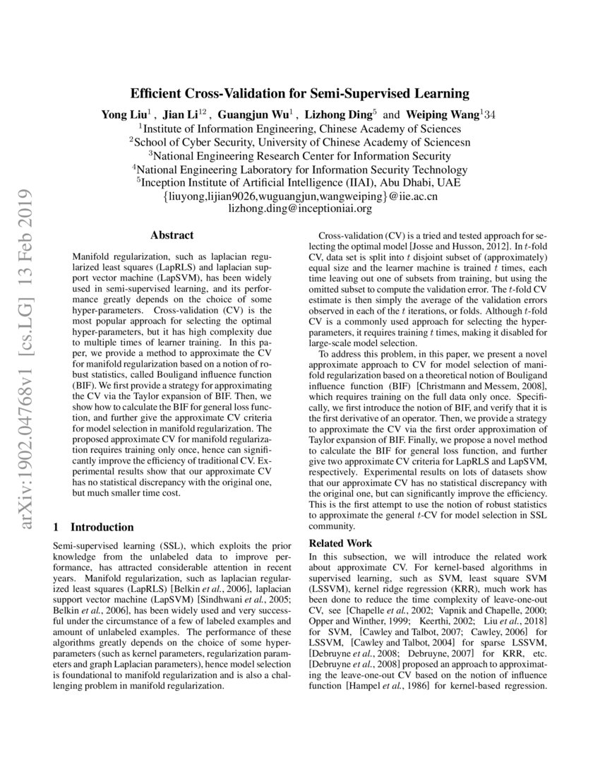 Efficient Cross-Validation for Semi-Supervised Learning | DeepAI