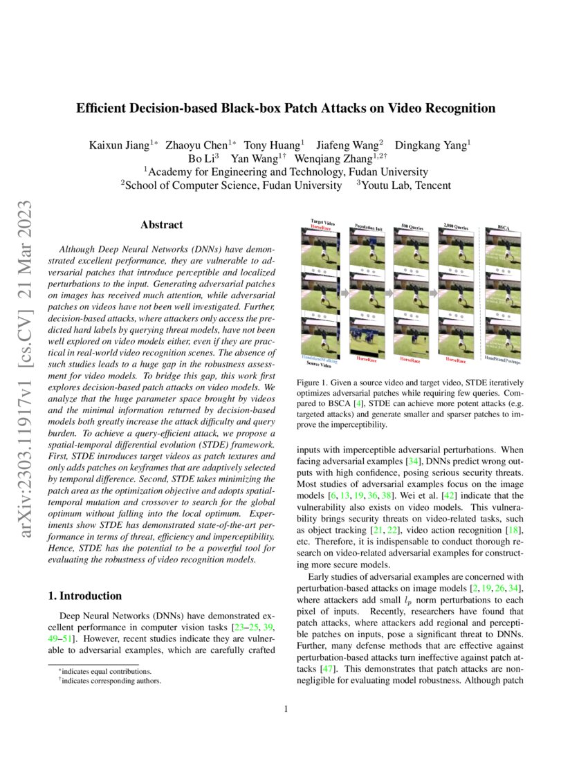 Efficient Decision-based Black-box Patch Attacks on Video Recognition | DeepAI