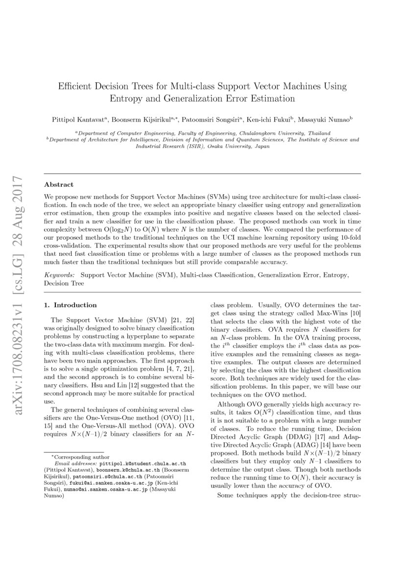 Efficient Decision Trees For Multi Class Support Vector Machines Using
