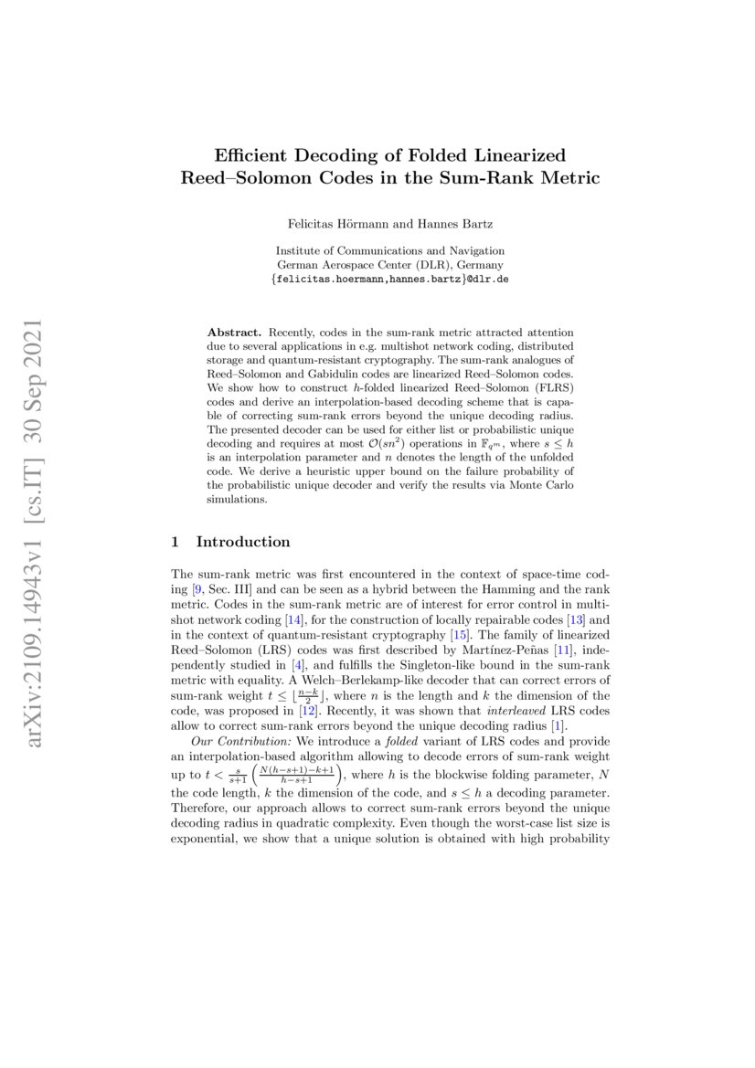 Efficient Decoding of Folded Linearized Reed-Solomon Codes in the Sum-Rank Metric | DeepAI