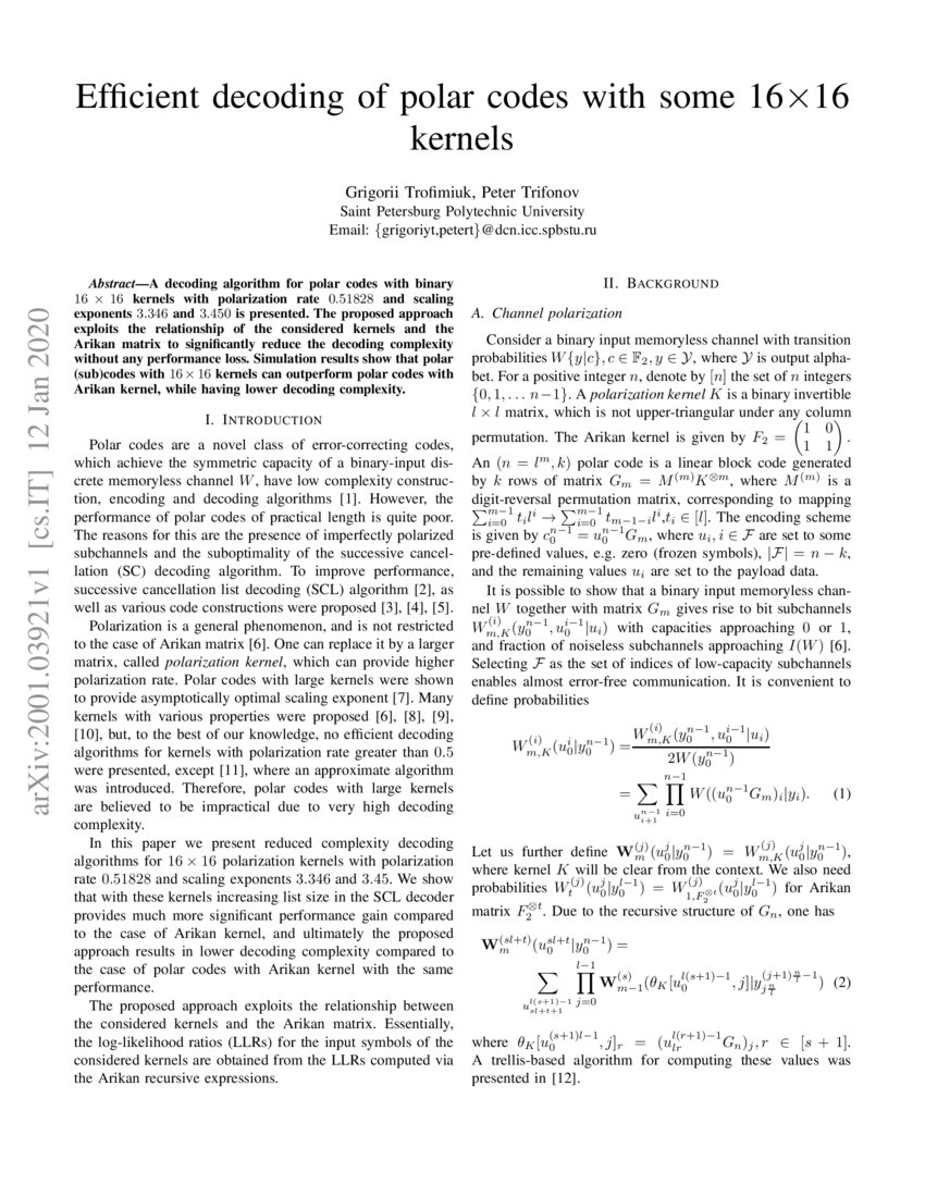 Efficient Decoding Of Polar Codes With Some 16×16 Kernels Deepai