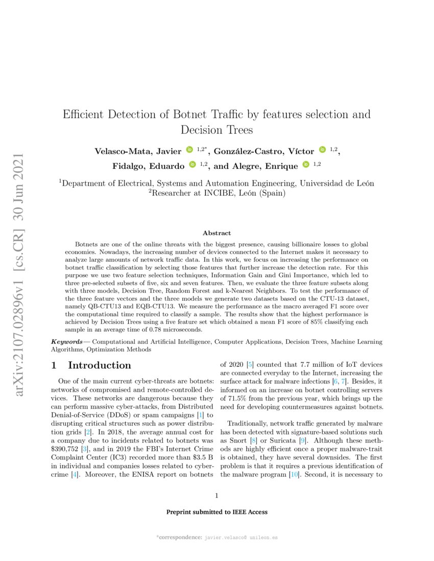 Efficient Detection Of Botnet Traffic By Features Selection And