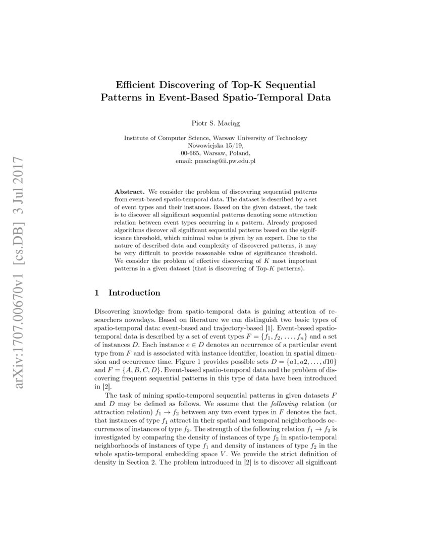 Efficient Discovering Of Top K Sequential Patterns In Event Based
