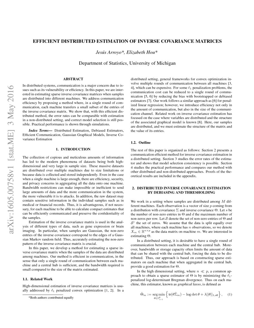 Efficient Distributed Estimation Of Inverse Covariance Matrices Deepai