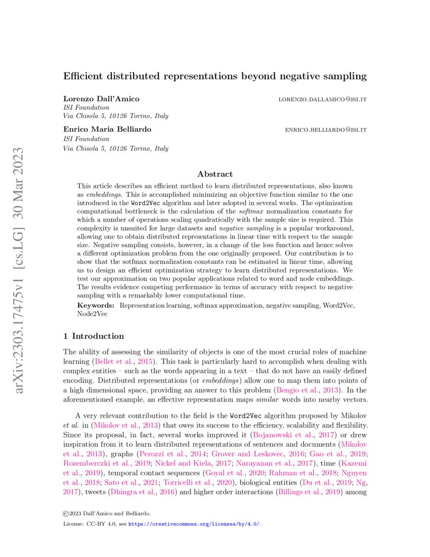 Efficient Distributed Representations Beyond Negative Sampling Deepai