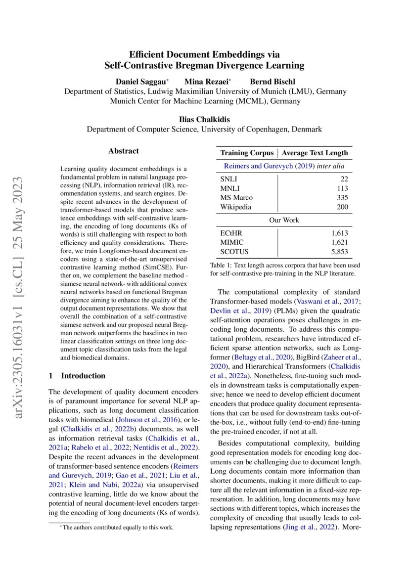 Efficient Document Embeddings Via Self Contrastive Bregman Divergence Learning Deepai