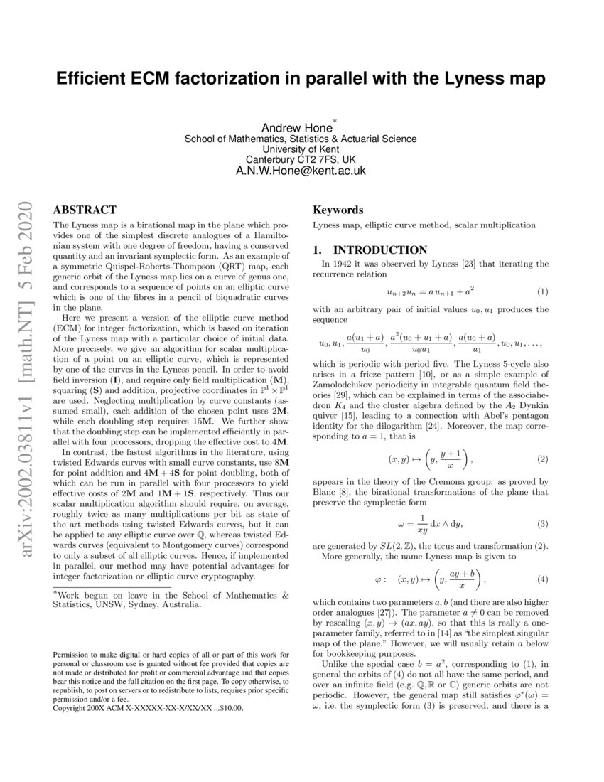 Efficient ECM factorization in parallel with the Lyness map | DeepAI