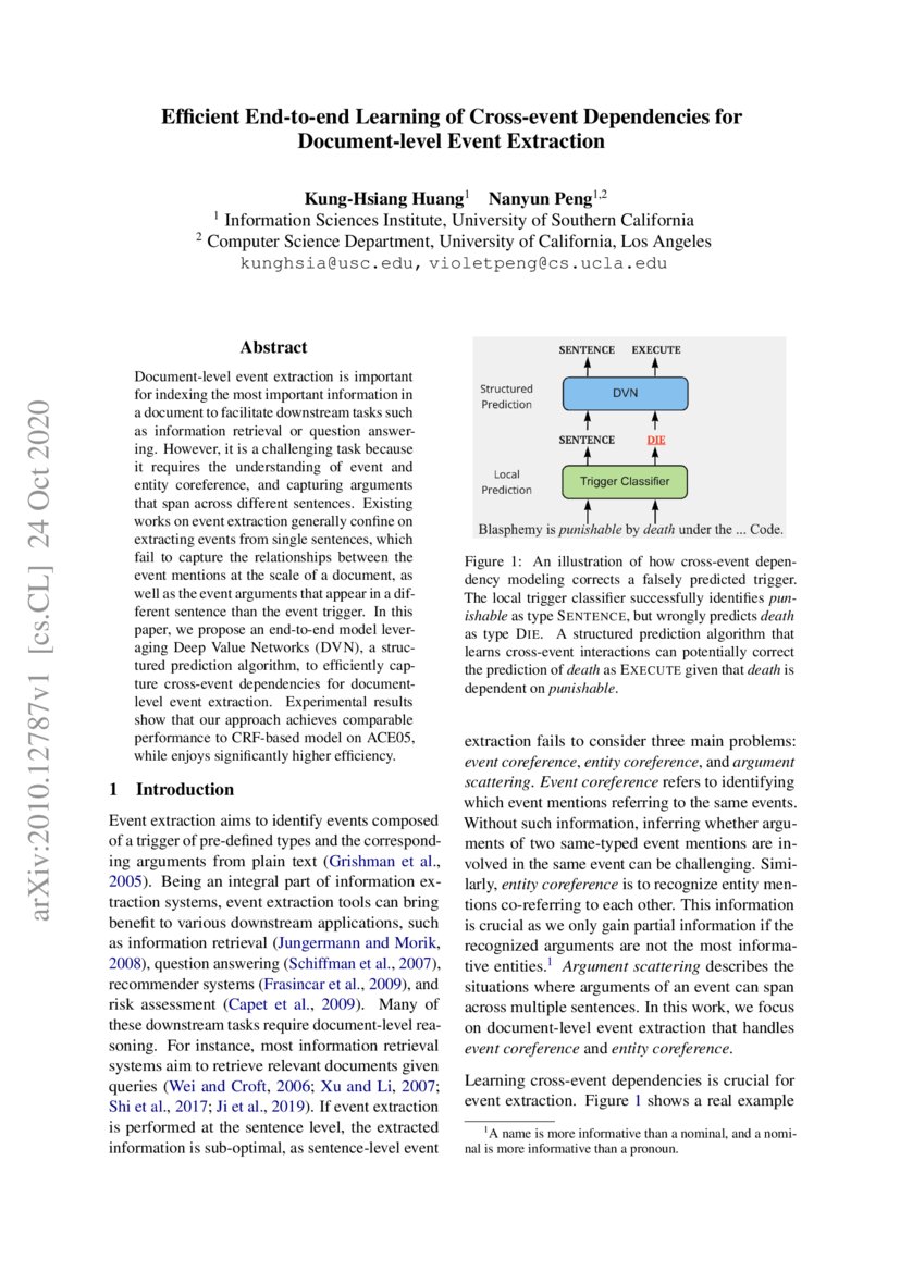 Efficient End To End Learning Of Cross Event Dependencies For Document Level Event Extraction