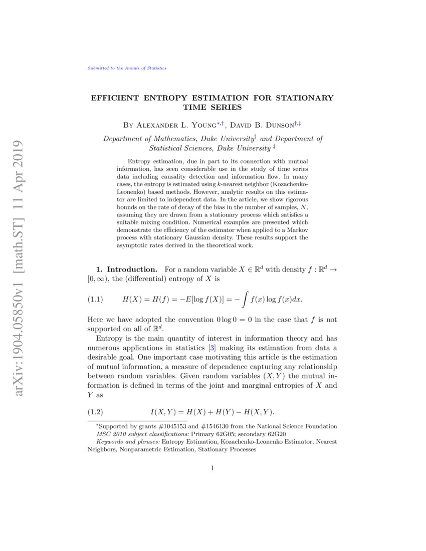 Efficient Entropy Estimation For Stationary Time Series Deepai