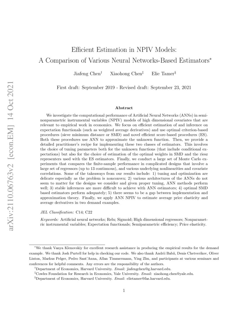Efficient Estimation In Npiv Models A Comparison Of Various Neural