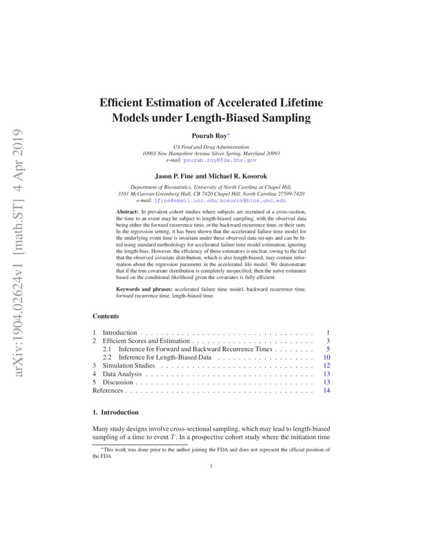 Efficient Estimation Of Accelerated Lifetime Models Under Length Biased Sampling Deepai 
