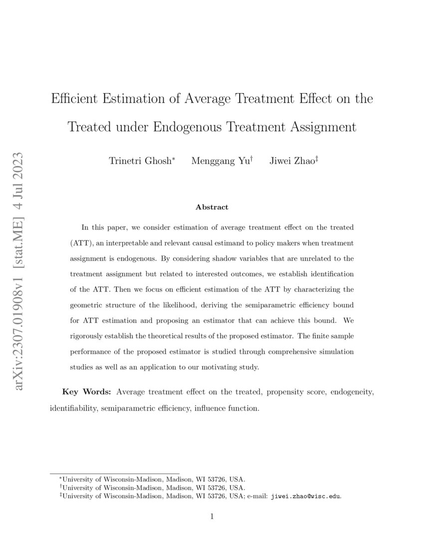 Efficient Estimation Of Average Treatment Effect On The Treated Under