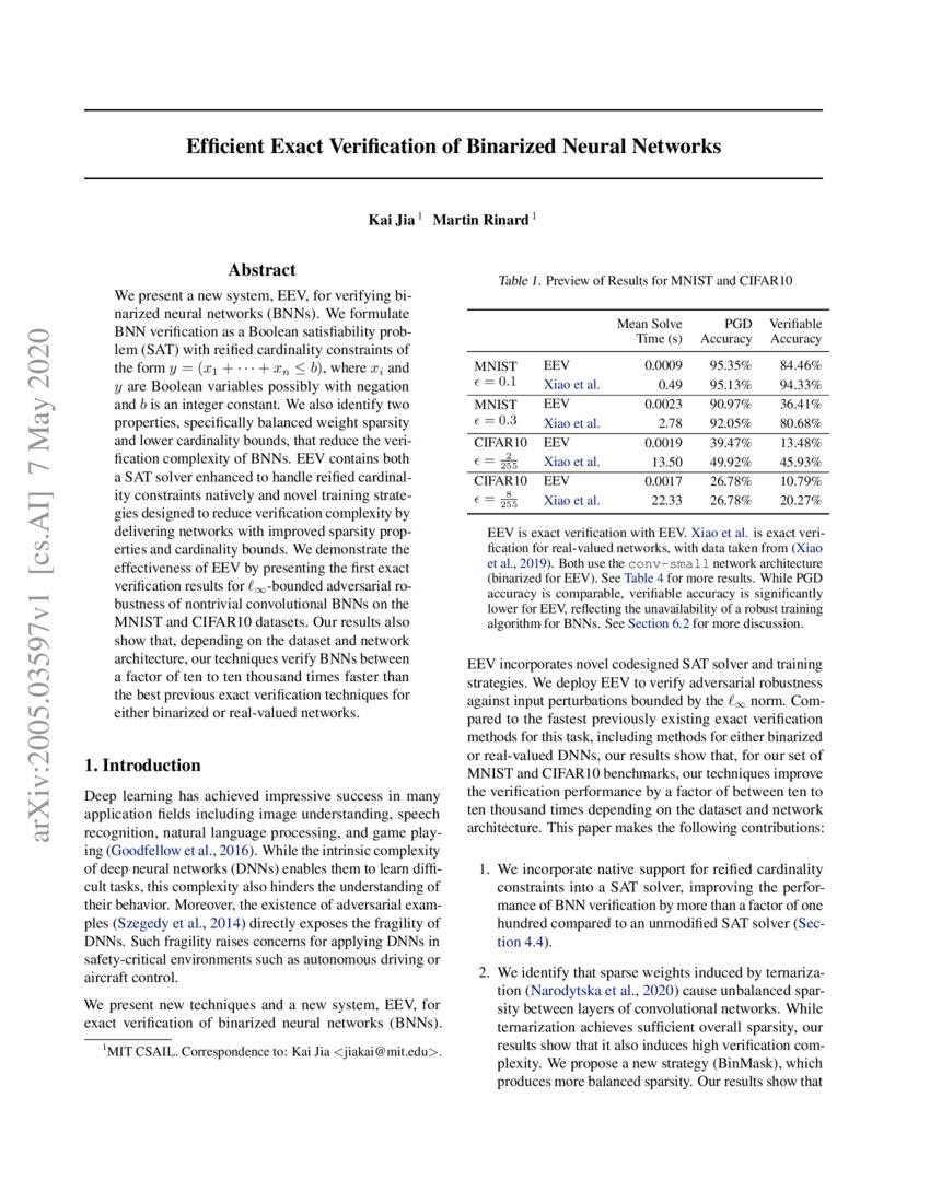 Efficient Exact Verification Of Binarized Neural Networks Deepai