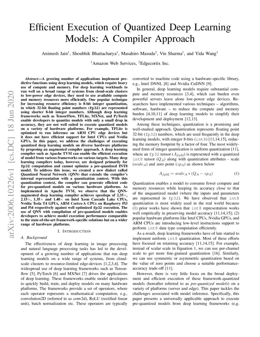 Efficient Execution Of Quantized Deep Learning Models A Compiler Approach Deepai 5686