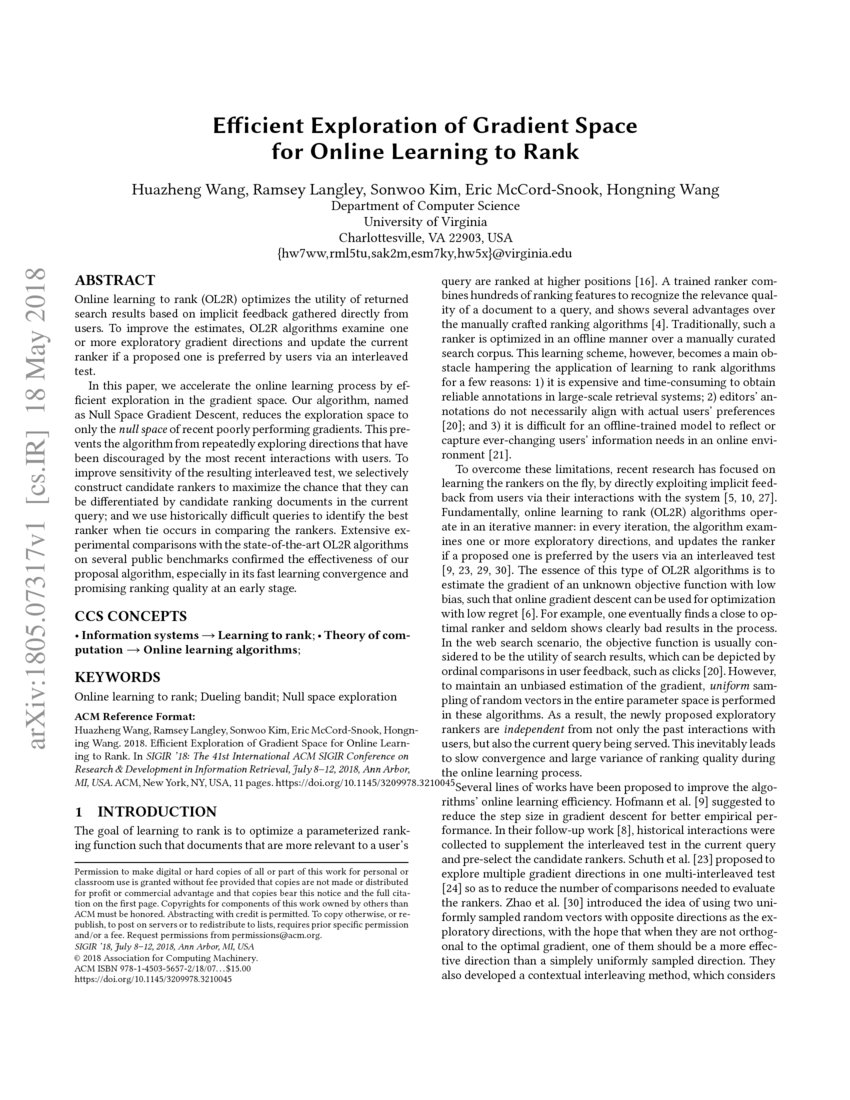 Efficient Exploration of Gradient Space for Online Learning to Rank | DeepAI
