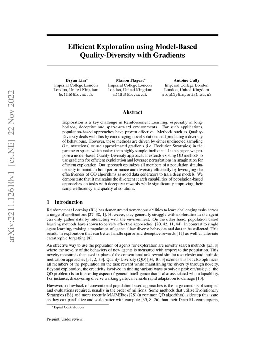 Efficient Exploration Using Model Based Quality Diversity With