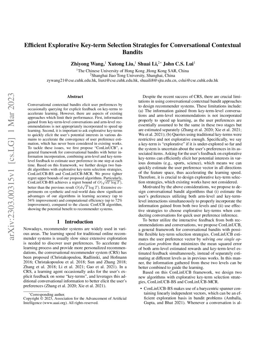 Efficient Explorative Key Term Selection Strategies For Conversational Contextual Bandits Deepai 