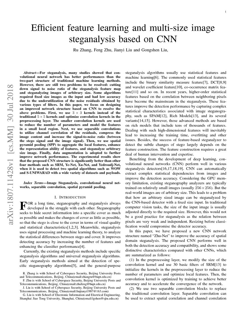 Efficient Feature Learning And Multi Size Image Steganalysis Based On Cnn Deepai