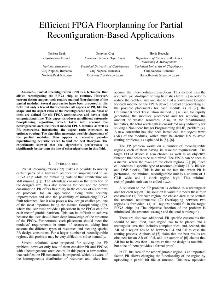 Efficient Fpga Floorplanning For Partial Reconfiguration Based