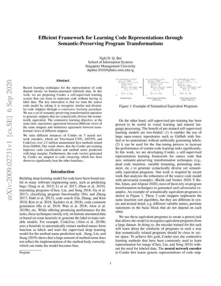 Self-Supervised Learning for Code Retrieval and Summarization through Semantic-Preserving ...