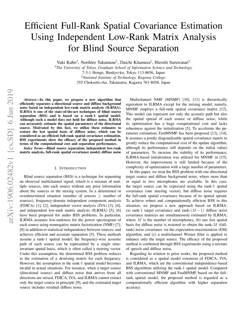 Efficient Full Rank Spatial Covariance Estimation Using Independent Low